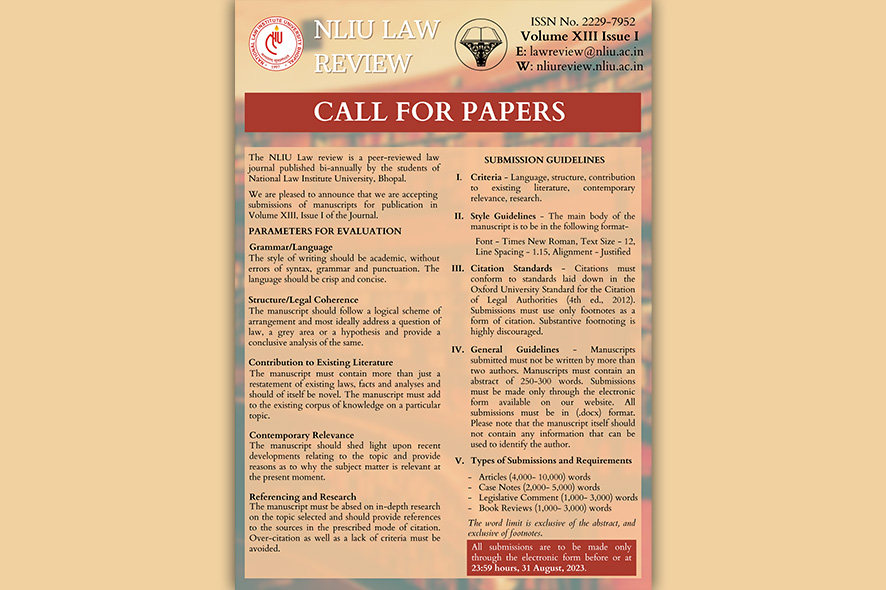 Call for Papers | NLIU Law Review [Vol XIII Issue I] | SCC Times
